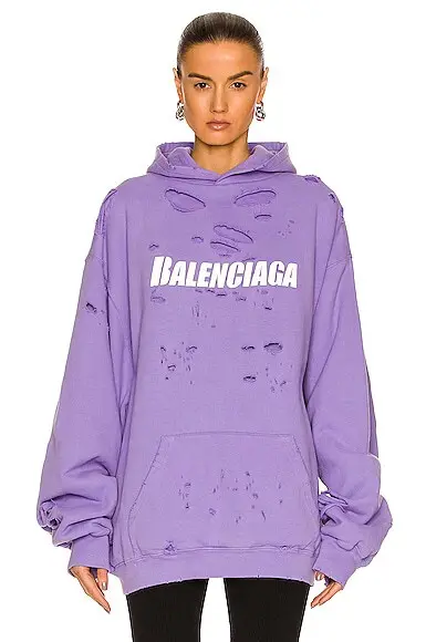 Balenciaga Caps Destroyed Hoodie In Purple In Light Purple & White